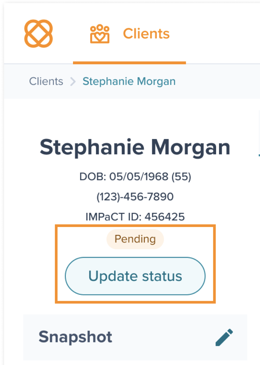 Statuses: Updating client status – IMPaCT Care
