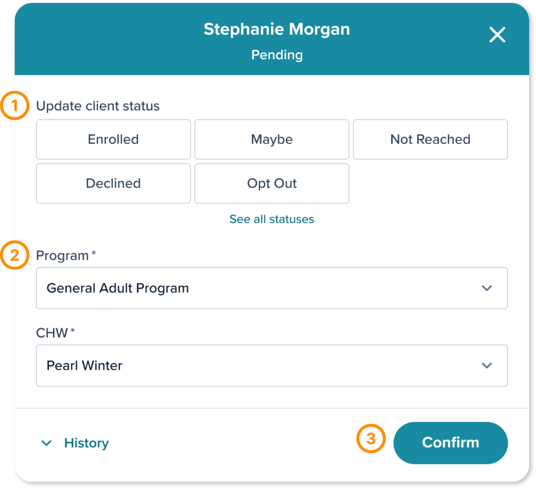 Statuses: Updating client status – IMPaCT Care